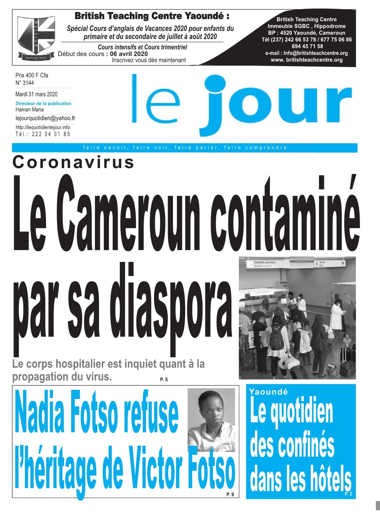 REVUE DE LA PRESSE DU 31 MARS 2020 - Médias Du Cameroun